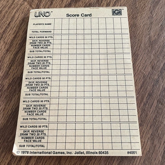 international games inc | Games | Vintage 978 Uno Score Card Pad | Poshmark